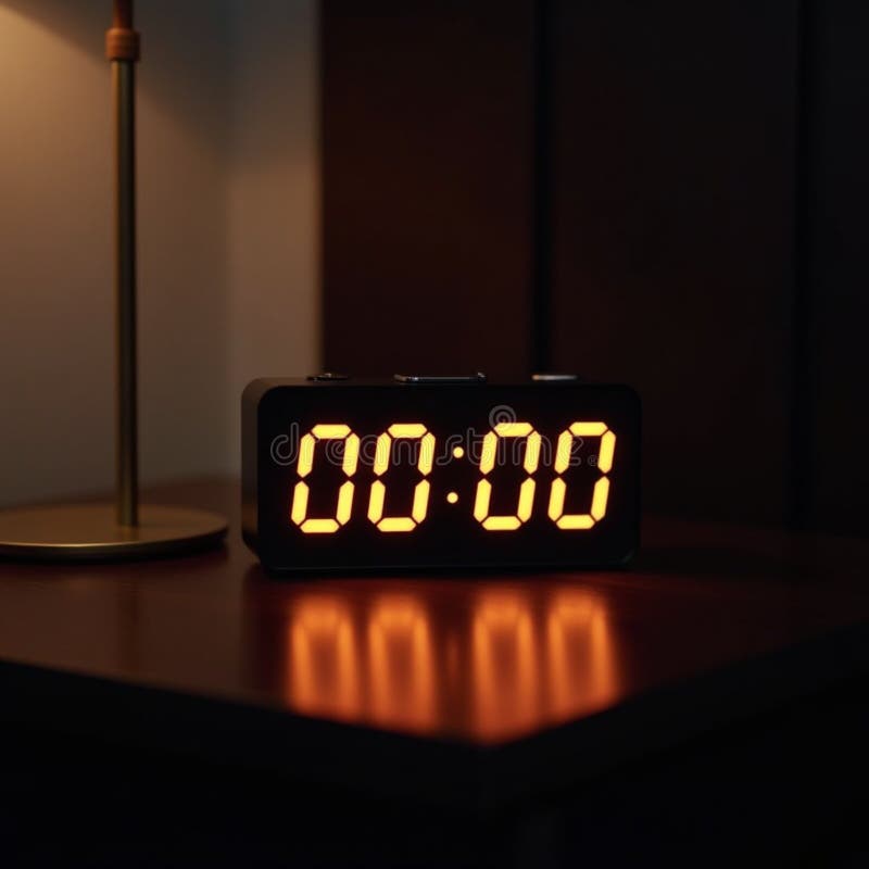 Midnight Moment Digital Clock at 0000 on Nightstand Stock Illustration ...