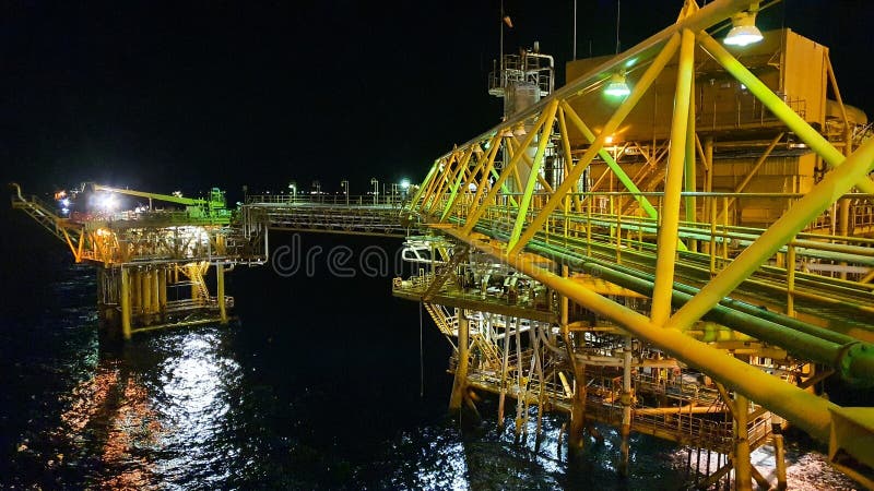 Midnight at Platform Rig Offshore Stock Image - Image of midnight ...