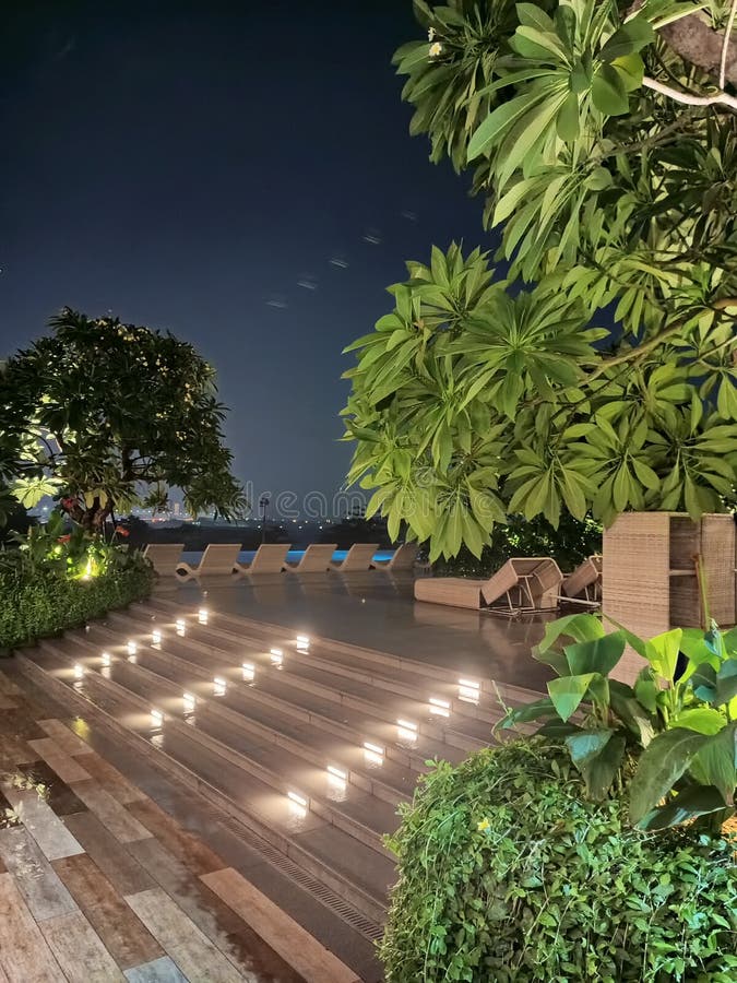 Midnight Pool Nuanza Hotel Indonesia Stock Photo - Image of pool ...