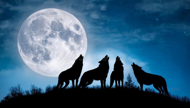 Midnight Serenade - Wolves Howling at Full Moon Stock Illustration ...