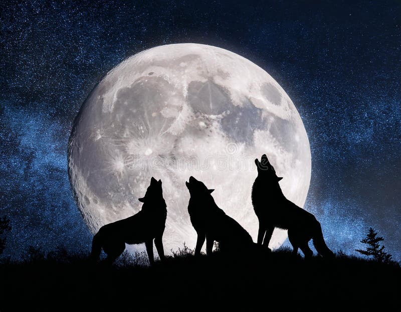 Midnight Serenade - Wolves Howling at Full Moon Stock Illustration ...