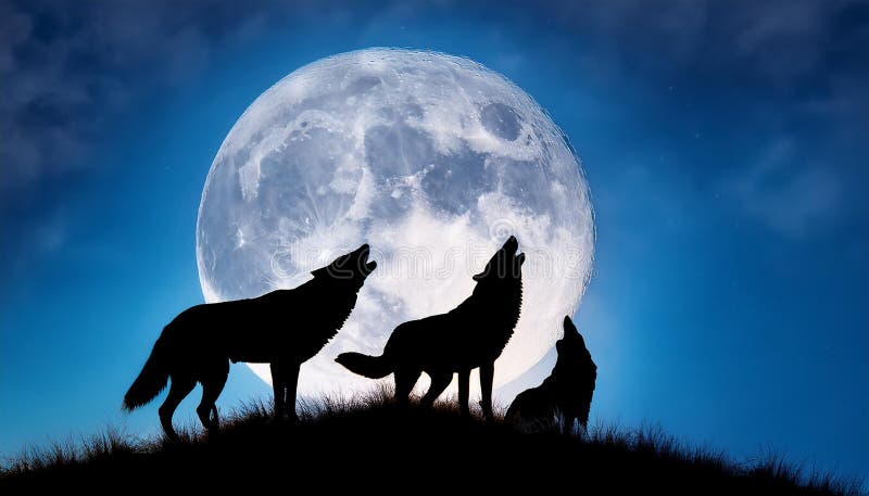 Midnight Serenade - Wolves Howling at Full Moon Stock Illustration ...