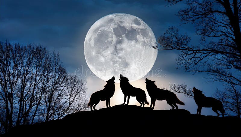 Midnight Serenade - Wolves Howling at Full Moon Stock Illustration ...
