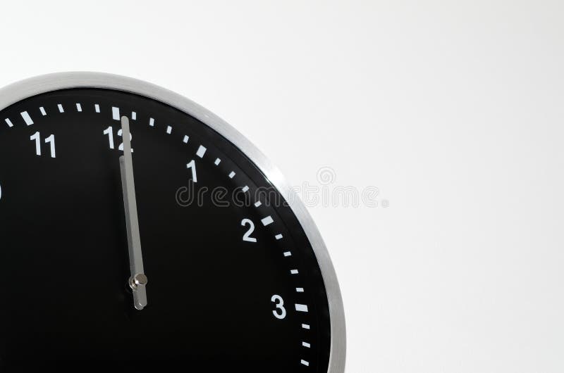 Midnight Setting on the Black Wall Clock Stock Image - Image of minute ...