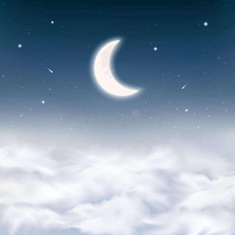 Full Moon, Stars, and Clouds on the Dark Midnight Sky Background. Night ...
