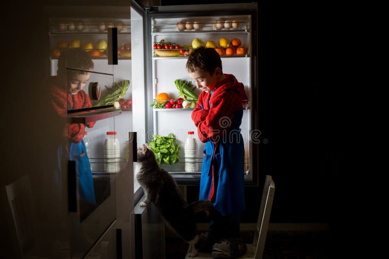 Midnight Snack, Looking into Fridge Stock Photo - Image of fridge ...