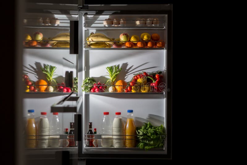 Midnight Snack, Looking into Fridge Stock Image - Image of date ...