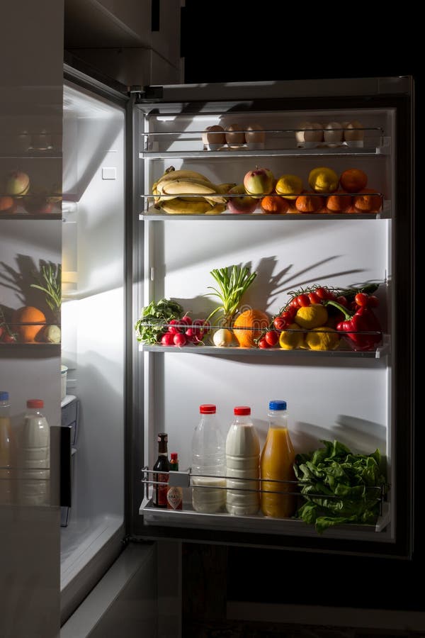 Midnight Snack, Looking into Fridge Stock Image - Image of kitchen ...