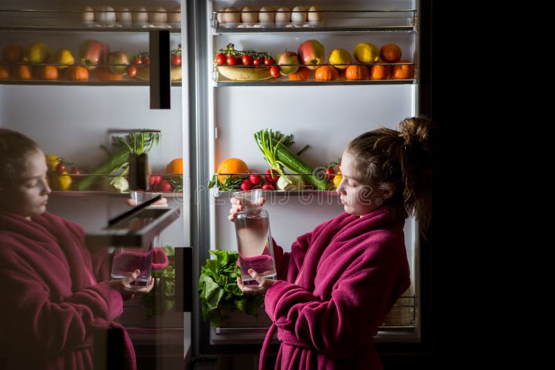 Midnight Snack, Looking into Fridge Stock Image - Image of interior ...