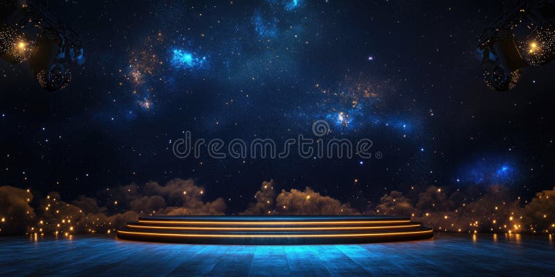 Midnight Starlit Amphitheater with Floating Platforms Stock Image ...