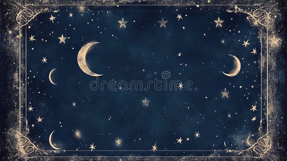 Midnight Stars: a Celestial Frame of Stars and Moons with a Deep Navy ...