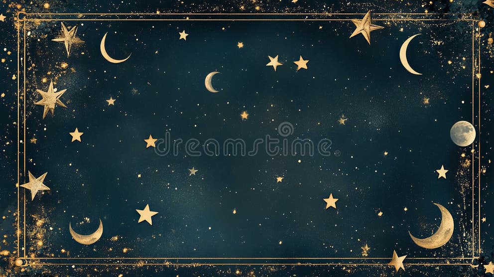 Midnight Stars: a Celestial Frame of Stars and Moons with a Deep Navy ...