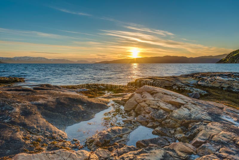 Midnight Sun Near Alta, Norway Stock Image - Image of fjord, finnmark ...