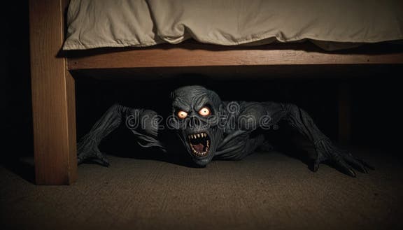 Midnight Terrors Spooky Ghost and Monster Under Bed in Shadows Stock ...