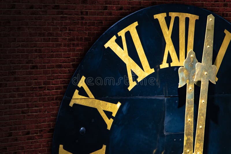 The Midnight on Tower Clock from Bricks Stock Image - Image of evening ...