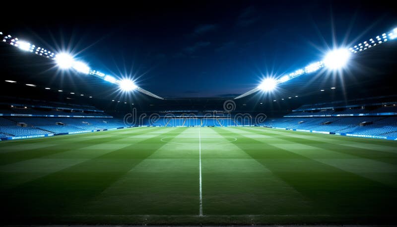 Midnight Tranquility a Captivating View of an Illuminated Soccer Field ...