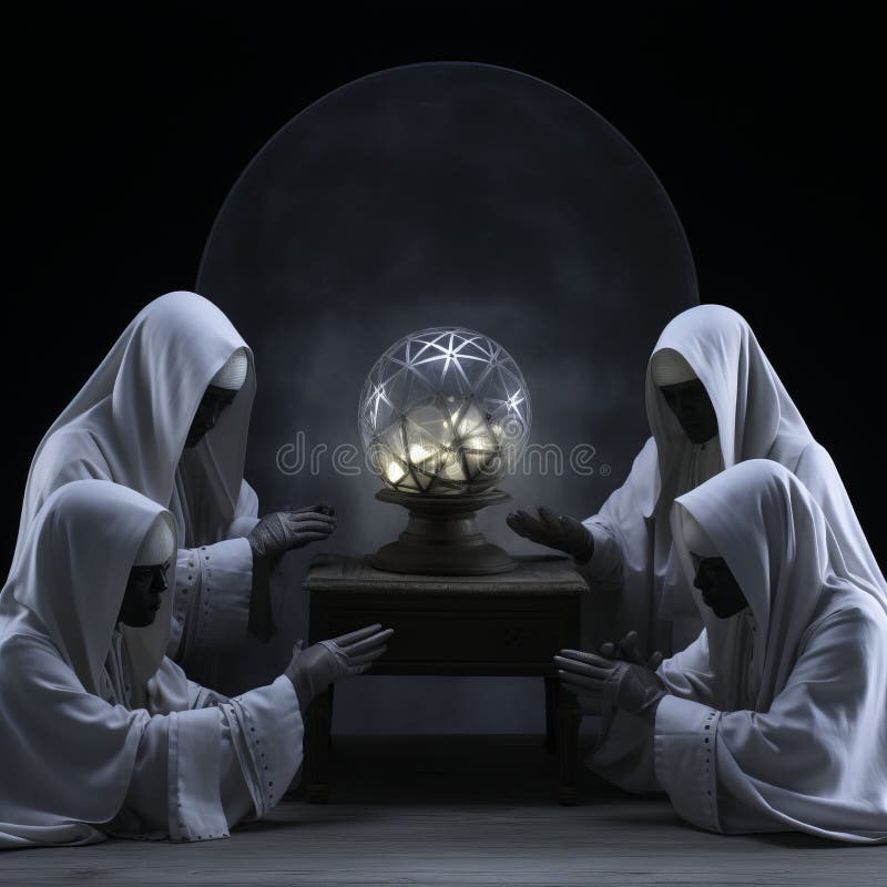 Midnight Veiled Witches: a Futuristic Seance in White Stock ...