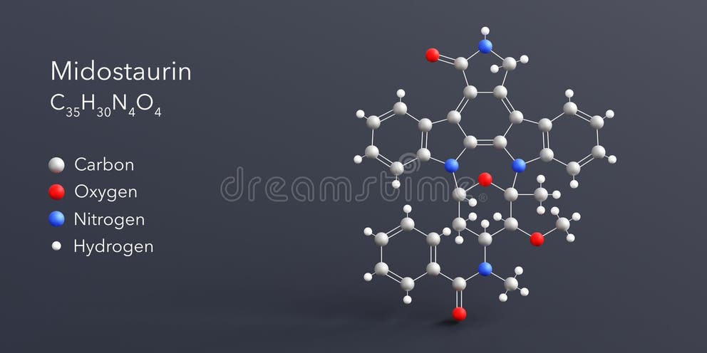 Midostaurin Molecule 3d Rendering, Flat Molecular Structure with ...
