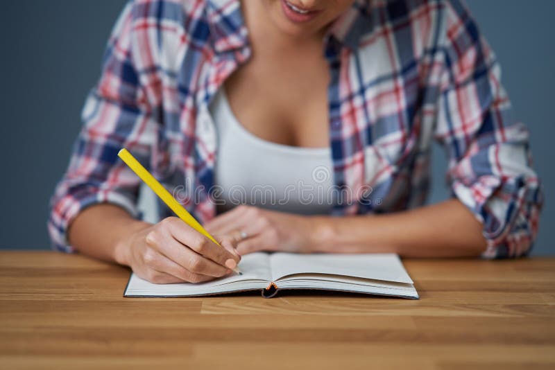Midsection of Female Student Learning at Home Stock Photo - Image of ...
