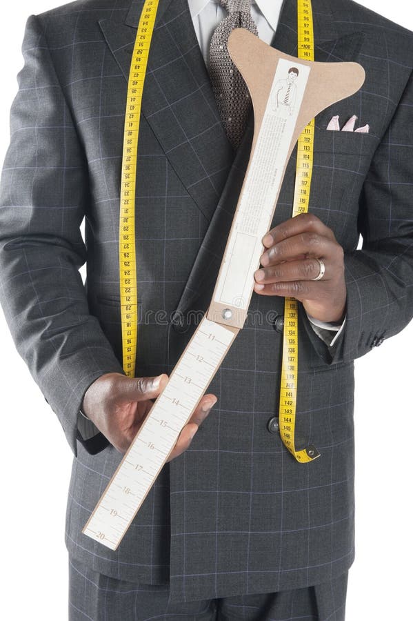 Man Getting Measured by a Tailor on a White Background Stock Photo ...