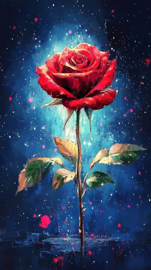 In the Midst of a Cosmic Setting, a Single Red Rose Flowers Stock Image ...