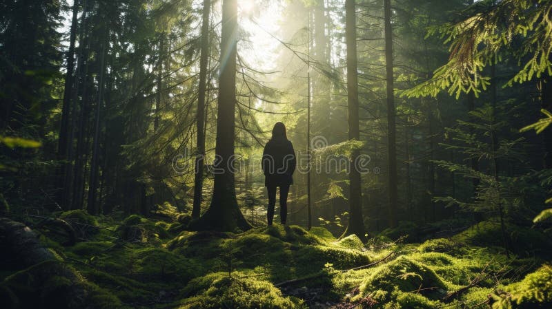 In the Midst of a Peaceful Forest a Person Stands with Back To the ...