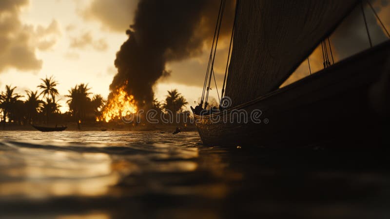 In the Midst of Stormy Seas, a Sailing Ship Sails through a City ...