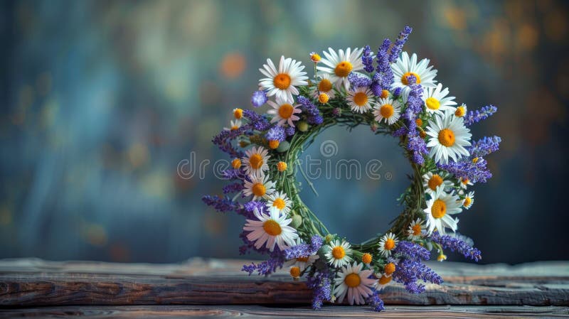 Midsummer Floral Wreath, Floral Wreath with Daisies and Lavender on a ...