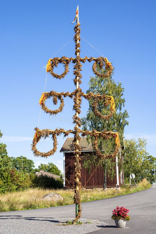 Midsummer Maypole, Swedish Celebration Sunny in a Park Sigtuna Stock ...