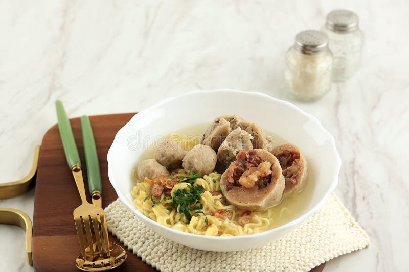 Mie Bakso, Beef Meatball with Yellow Noodle Stock Image - Image of ...