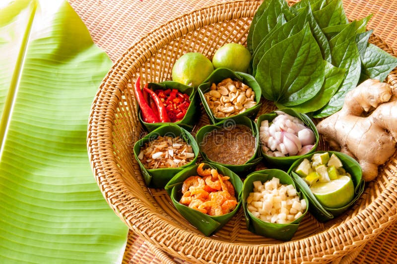 Mieng Kham (Thai Leaf-Wrapped Snack) Stock Photo - Image of cooking ...