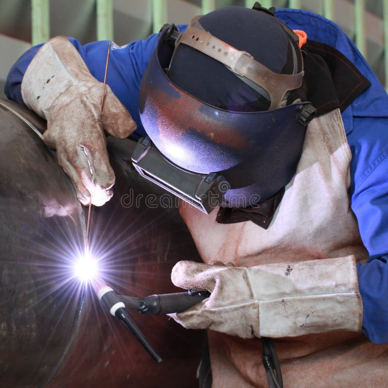 Welding With Mig-mag Method Stock Photo - Image of construction, flash ...