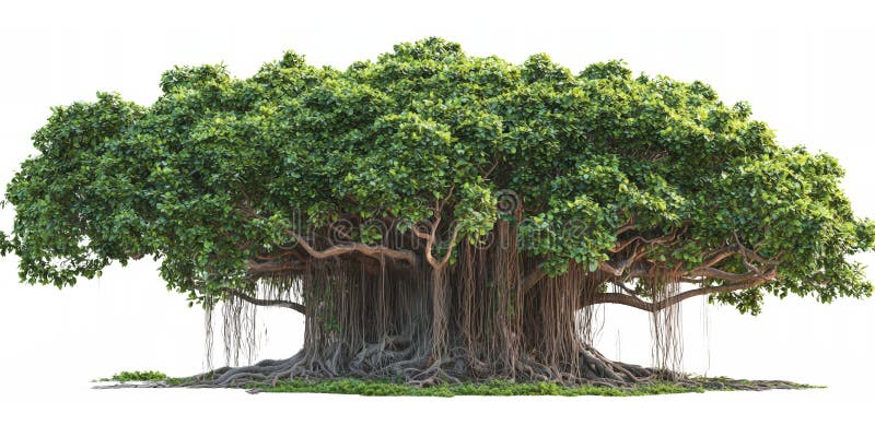 Mighty Banyan Tree with Aerial Roots and an Expansive Canopy, Isolated ...