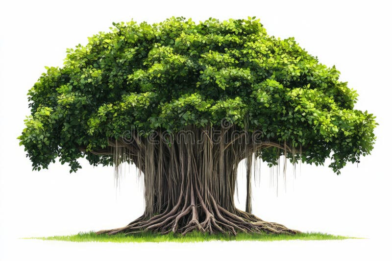 Mighty Banyan Tree with Aerial Roots and an Expansive Canopy, Isolated ...