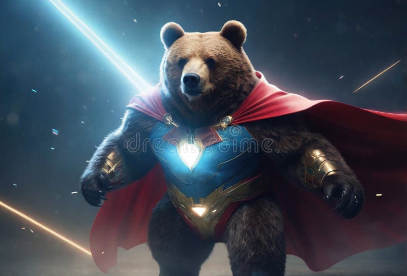 A Mighty Bear Dressed As a Superhero, Wearing a Red Cape, is Posed ...