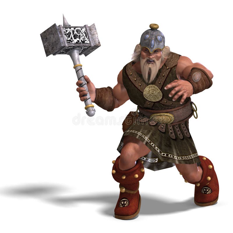 Mighty Fantasy Dwarf with a Hammer Stock Illustration - Illustration of ...
