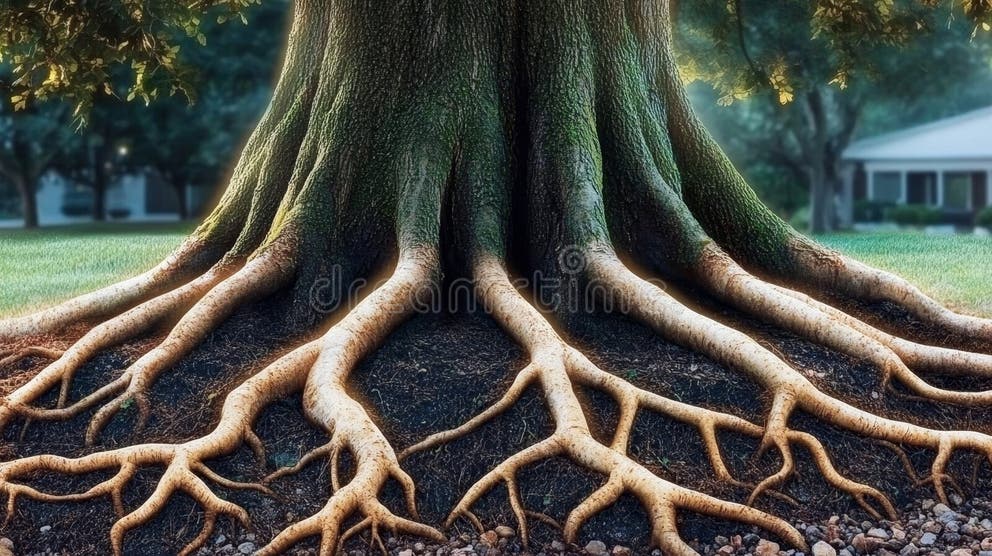 Mighty Oak Tree Roots a Close-Up View, Showcasing Strength, Stability ...