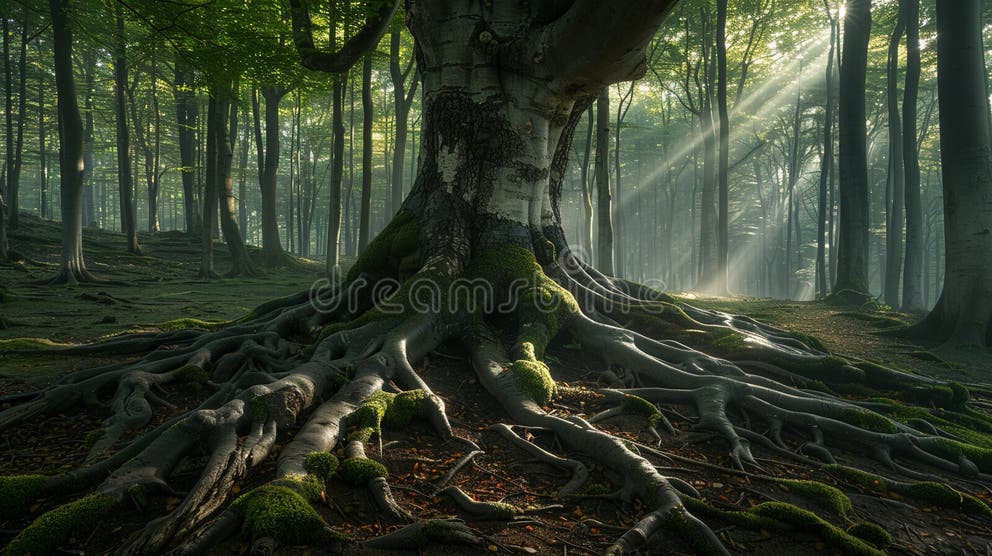 Mighty Roots of a Majestic Old Beech Tree, AI Generative. Stock ...