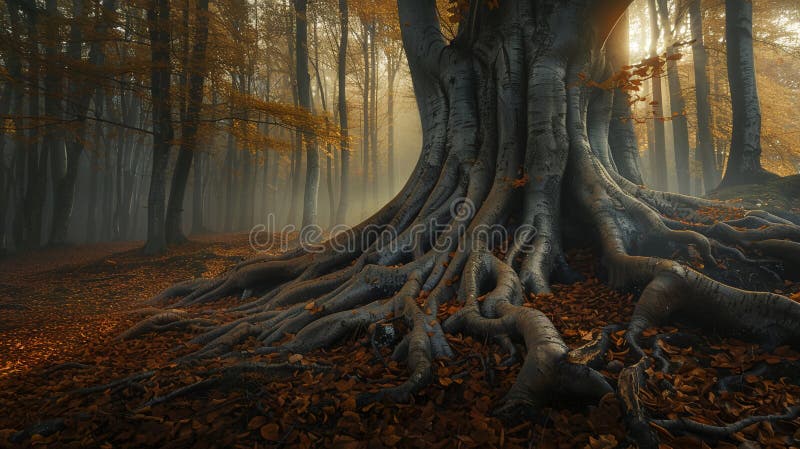 Mighty Roots of a Majestic Old Beech Tree, AI Generative. Stock ...