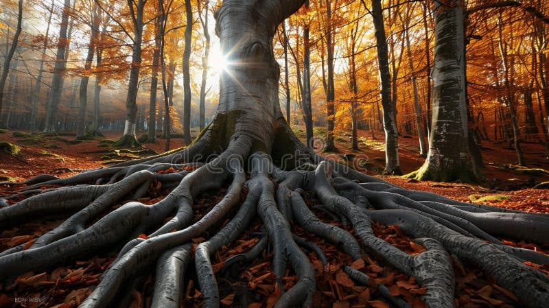 Mighty Roots of a Majestic Old Beech Tree, AI Generative. Stock ...