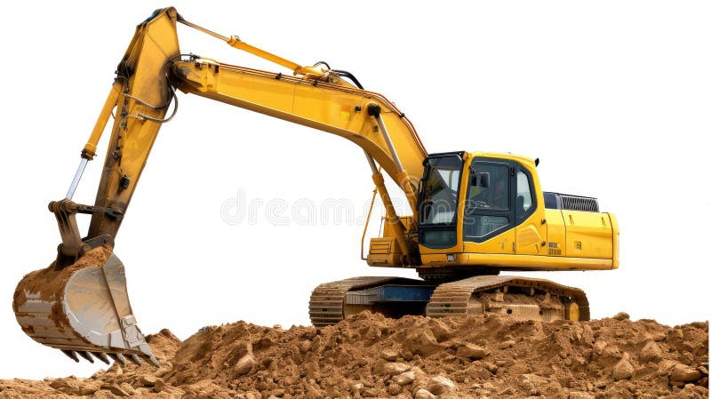 Mighty Yellow Excavator in Full Operation at Construction Site with ...