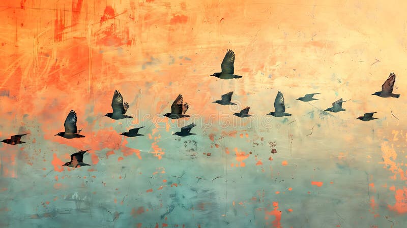 Migrating Birds Flying in Formation Stock Illustration - Illustration ...