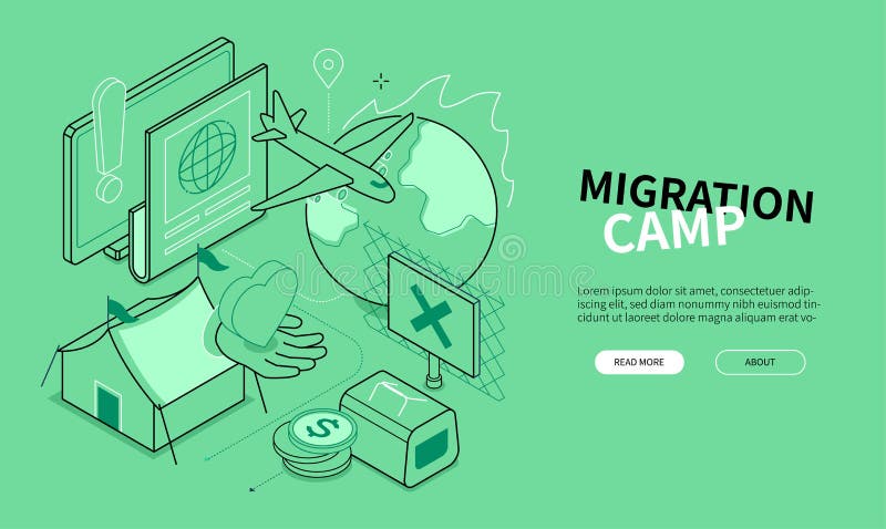 Migration Camp - Line Design Style Isometric Web Banner Stock Vector ...