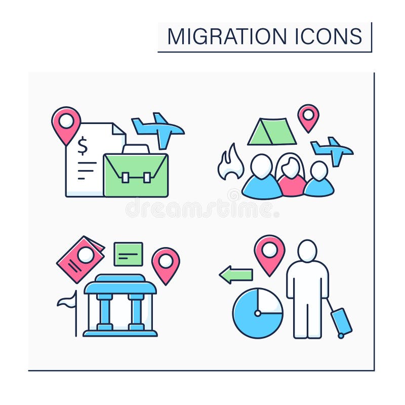 Migration color icons set stock vector. Illustration of icons - 243934193