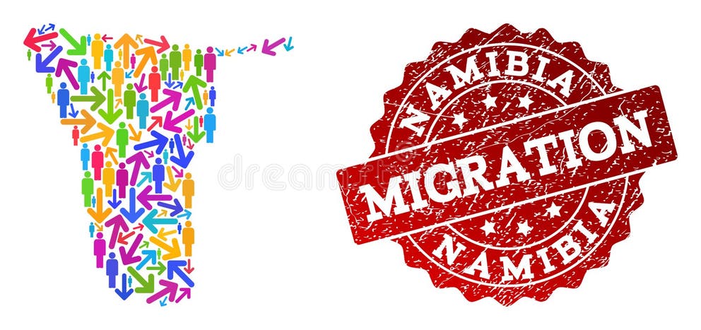 Migration Composition of Mosaic Map of Namibia and Scratched Stamp ...