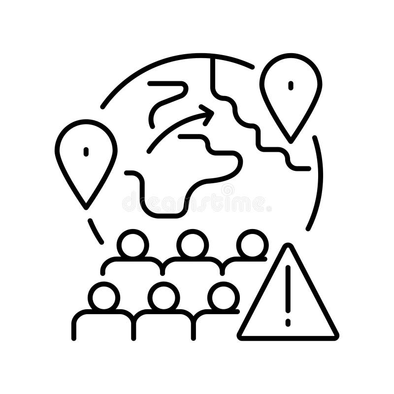 Migration Crisis Black Line Icon. Stock Vector - Illustration of ...