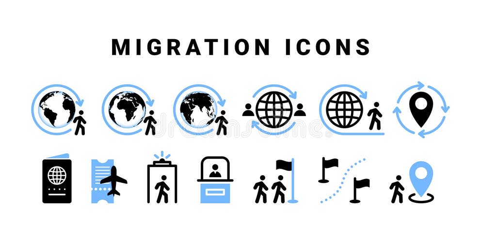 Migration Icon Set. Vector Icons Stock Illustration - Illustration of ...