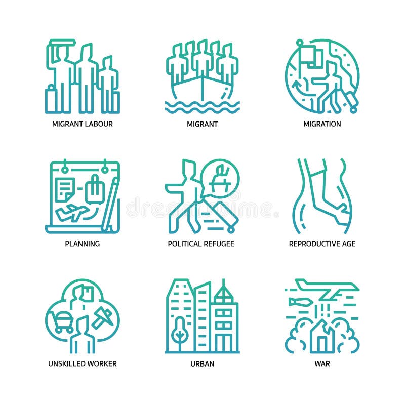 Migration icons set stock vector. Illustration of planning - 230643009