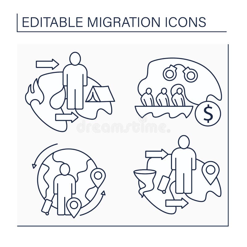 Migration line icons set stock vector. Illustration of poverty - 242260566