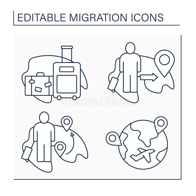 Migration line icons set stock vector. Illustration of migrating ...
